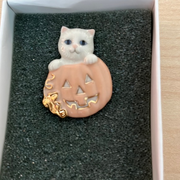 Lenox | Accessories | Vintage Lenox Cat In A Pumpkin Pin New Never Worn ...